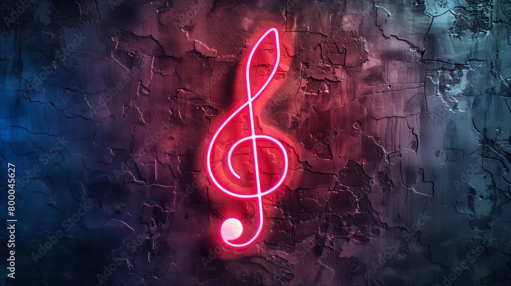 Neon Music, Note Symbol symbol on dark wall background Stock ...