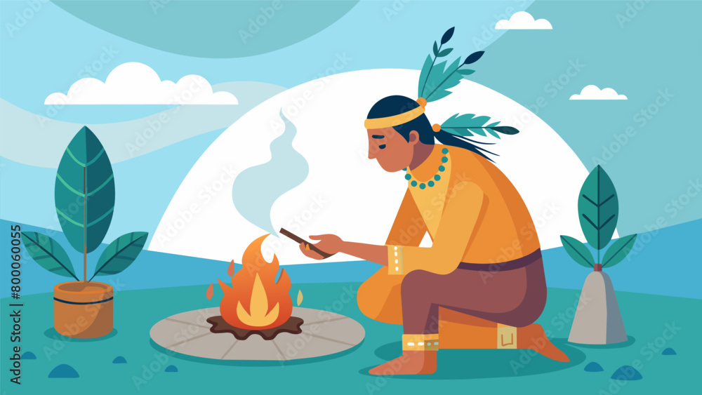 A Native American man performs a sweat lodge ceremony using steaming ...