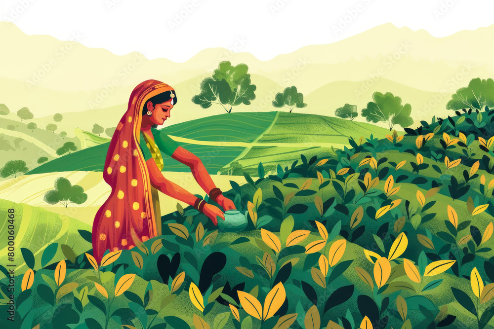tea plantation, Indian woman collects tea leaves at the Big Tea ...
