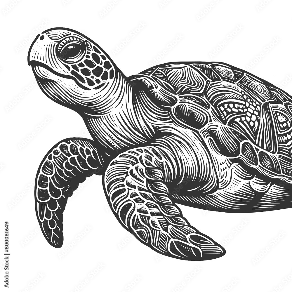 Sea turtle sketch engraving generative ai fictional character raster ...