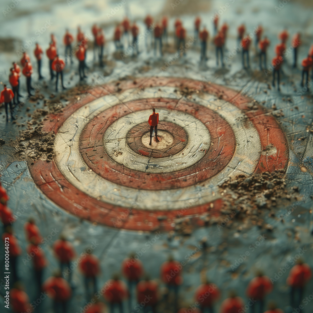 Ilustración alcanzar metas, siluetas personas, una en el centro de la ...