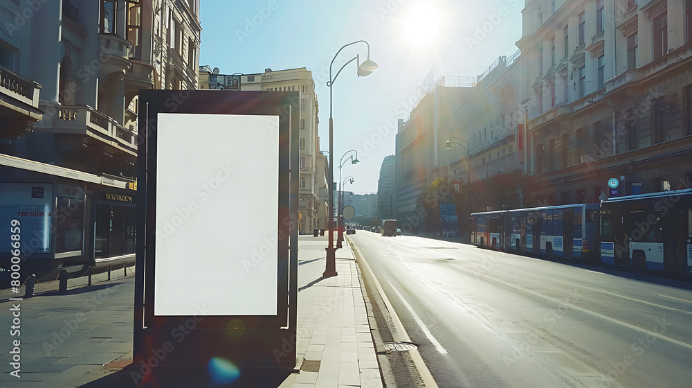 Blank city format vertical billboard banner pylon on the sidewalk ...