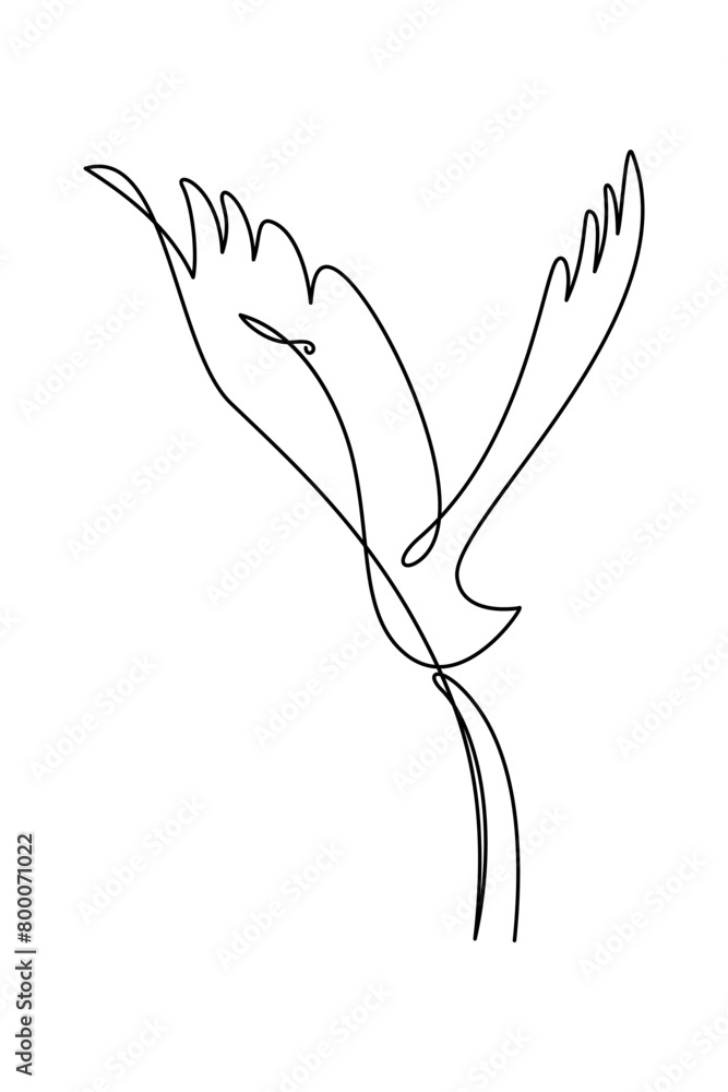 Crane bird in continuous line art drawing style. Abstract crane bird ...