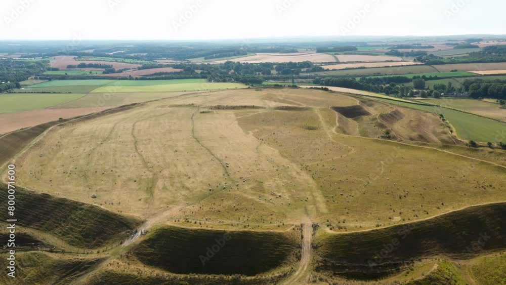 Maiden Castle, Dorset UK. Fly out video E. over W. entrance prehistoric ...