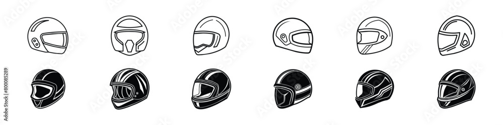 Helmets Icon Set, motorcycle helmet vector icon isolated on white ...