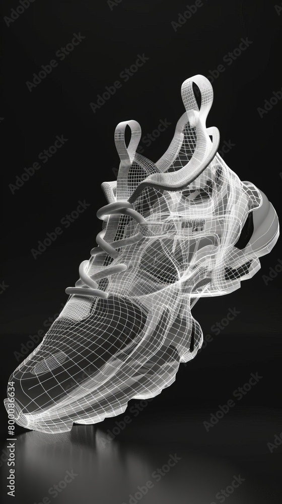 Perspective view of a wireframe casual shoe with emphasis on lacing ...