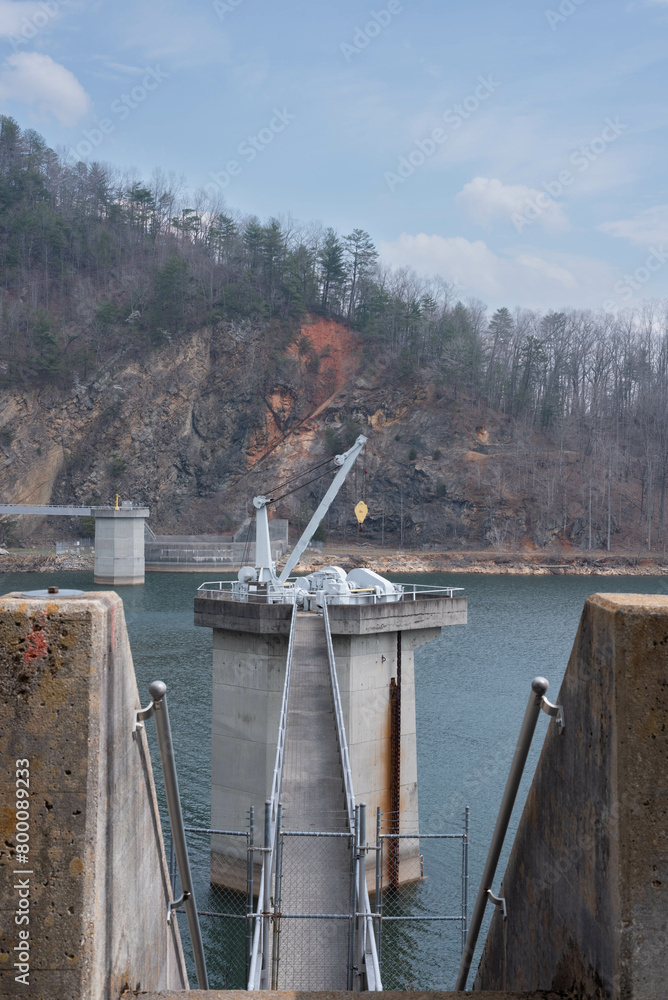 Hydroelectric facility intake gate tower at Watauga Dam from the ...