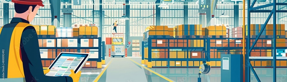 Monitoring shipping process on digital dashboard, clear tablet display ...