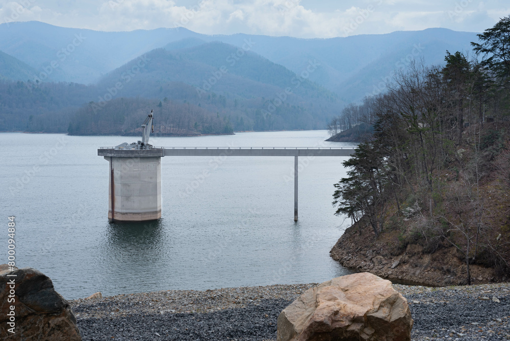 View of hydroelectric facility intake gate tower from the Appalachian ...