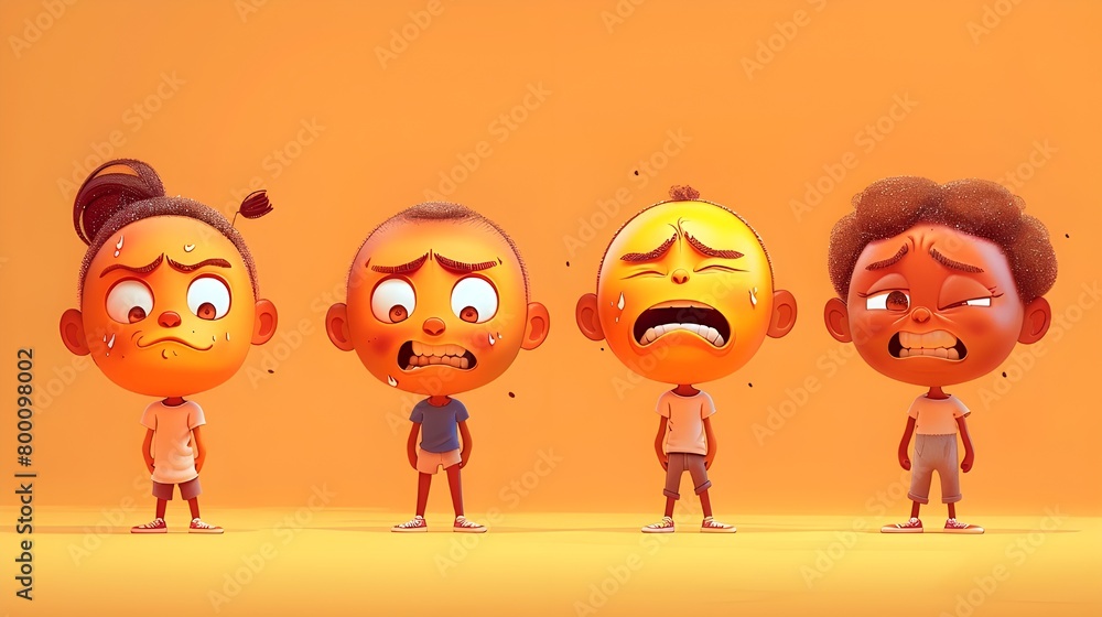 cartoon people with hot spicy angry expression against plain orange ...