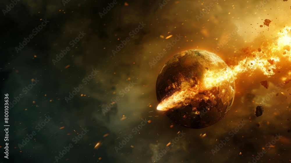 Digital artwork depicting a catastrophic event of a planet ...