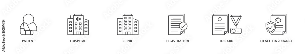 Patient registration icons set collection illustration of registration ...