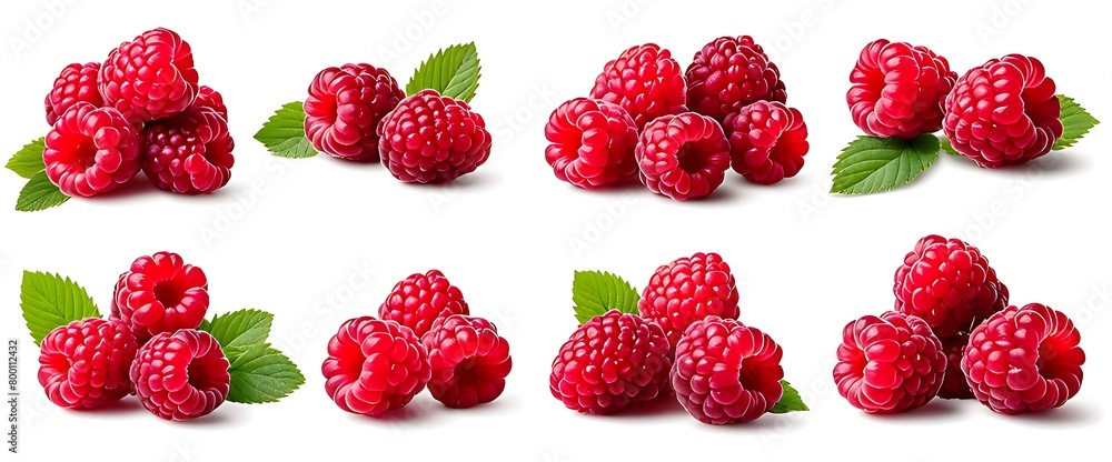 set of Raspberry , many angles and view side top front group pile heap ...