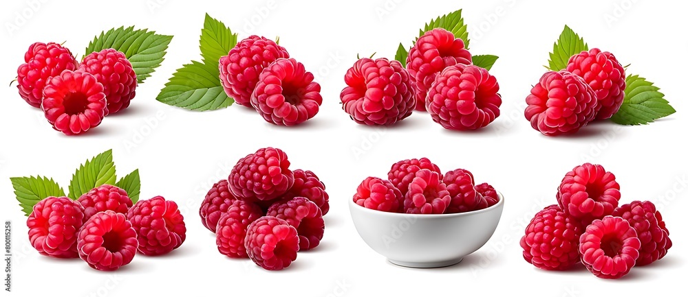 set of Raspberry , many angles and view side top front group pile heap ...
