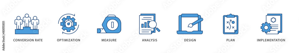 CRO icons set collection illustration of measure, analysis, design ...