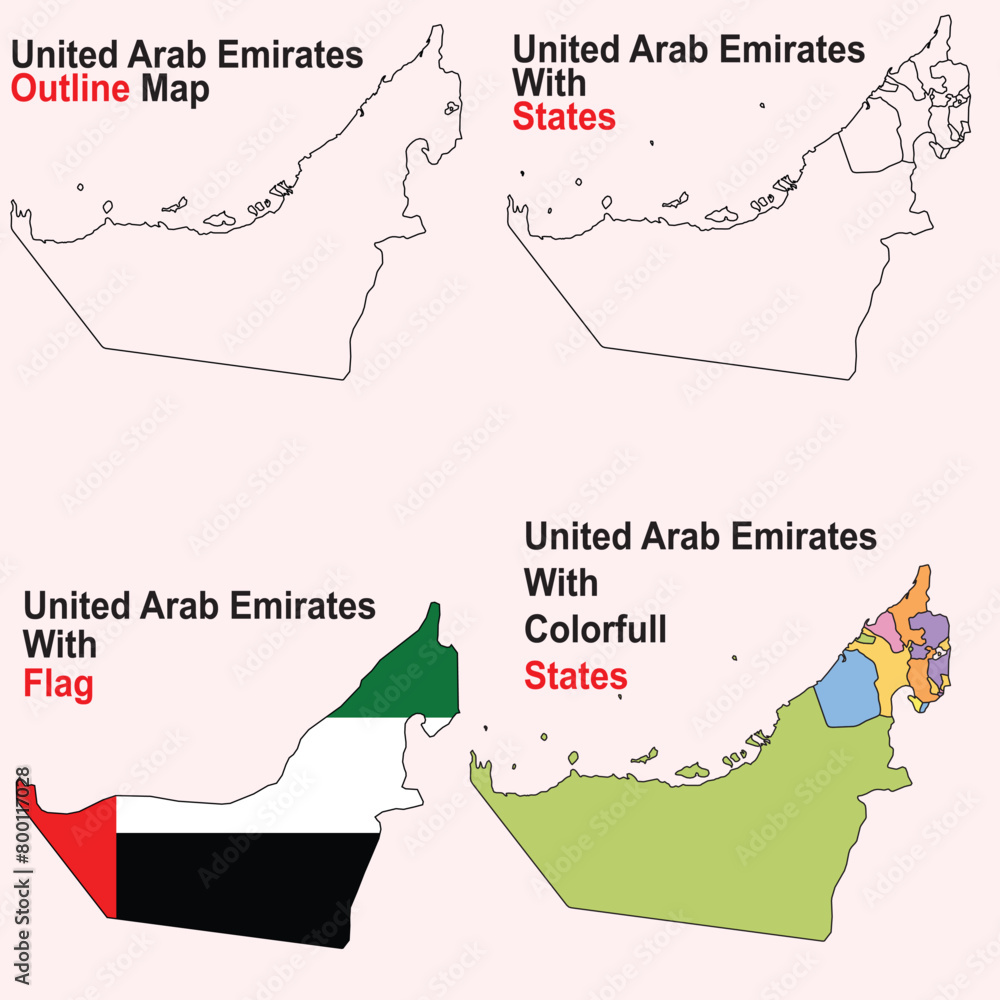UAE map vector, outline, political , road, tourist, city, metro ...