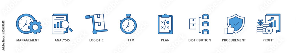 SCM icons set collection illustration of management, analysis, logistic ...