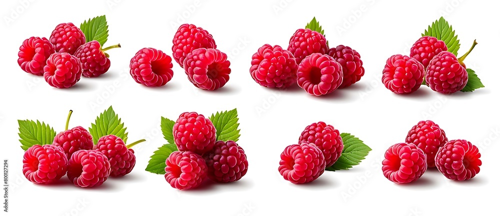 set of Raspberry , many angles and view side top front group pile heap ...