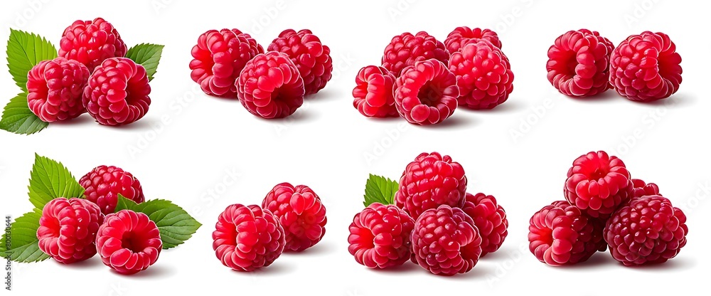 set of Raspberry , many angles and view side top front group pile heap ...