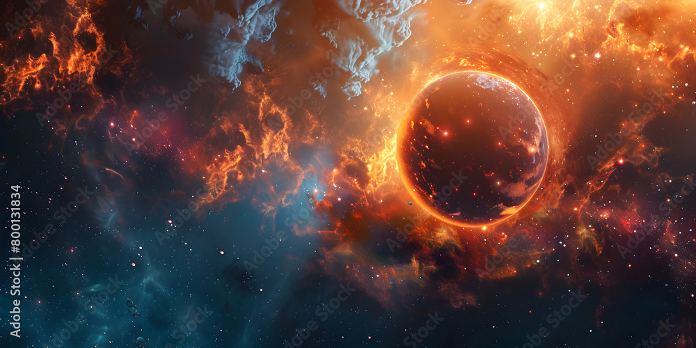 ภาพประกอบสต็อก Nebula in outer space planets and galaxy background, An ...