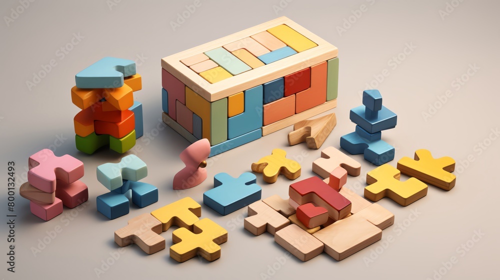 Simple yet engaging 2D drawing of a puzzle toy set against a clean ...