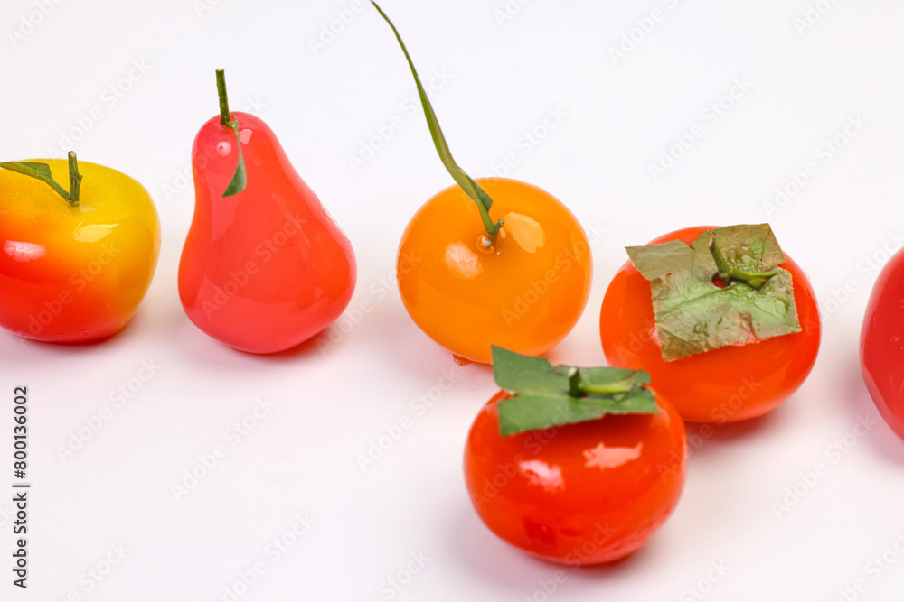 Colourful fruit and vegetable shaped beautiful Thai sweet mung bean ...