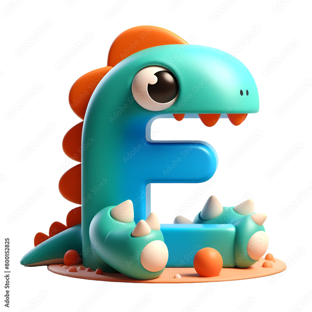 Dinosaur pattern artistic font cartoon letter E, preschool learning ...