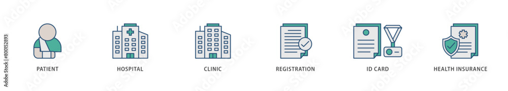 Patient registration icons set collection illustration of registration ...