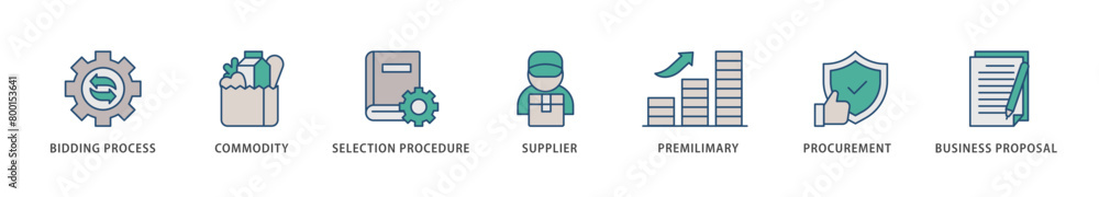 Rfp icons set collection illustration of business proposal, supplier ...