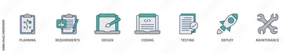 Software development icons set collection illustration of planning ...