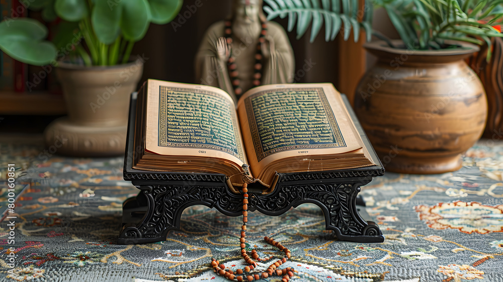 an image of Shrimad Bhagwat Geeta the holy book of Hindus kept on the ...