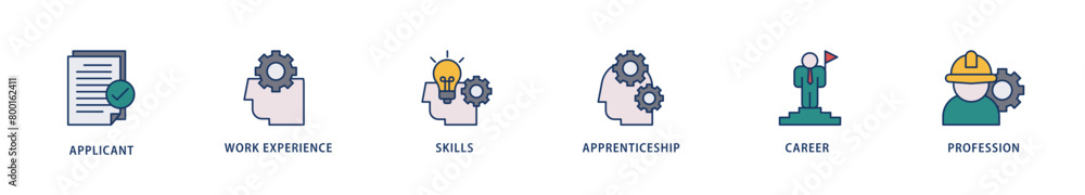 Traineeship icons set collection illustration of applicant, work ...