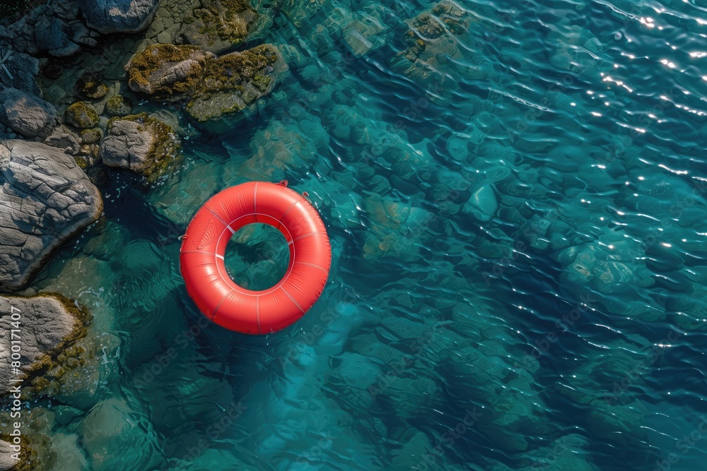 inflatable rubber dinghy lilo in swimming pool with rippling water ...