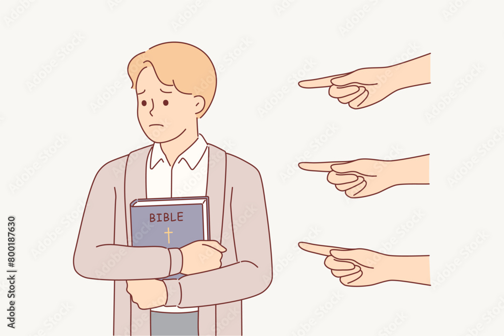 Sad christian man with bible, feeling persecution and oppression, from ...