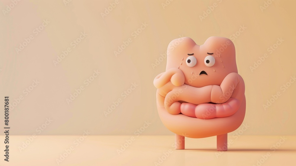 Cartoon illustration of a sad abstract gut with a disease. Stock ...