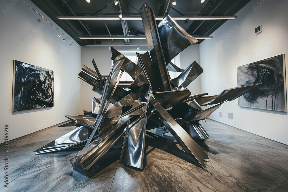 An art installation uses harsh - angular metal sculptures to convey a ...