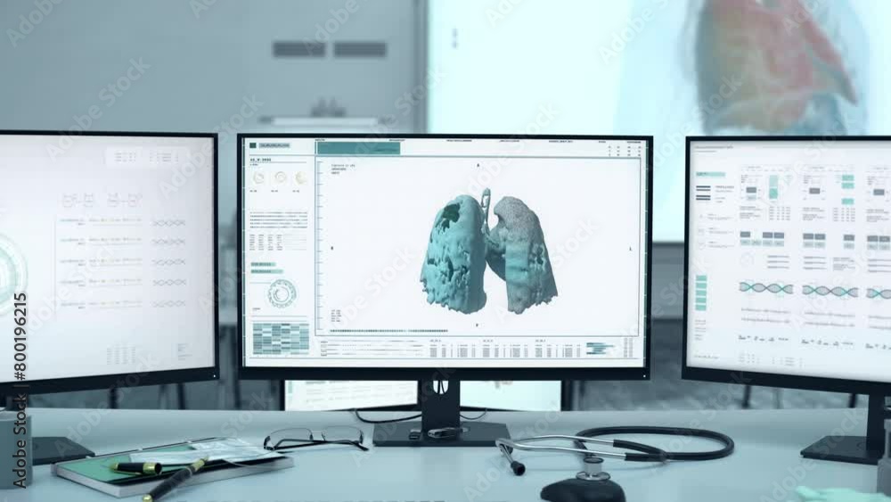 Stockvideon Using Respiratory Scan Software In Medical Lab To Diagnose ...