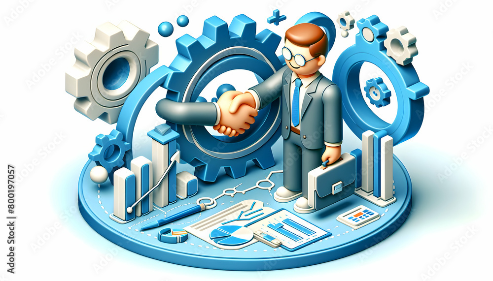 Cartoon 3D Icon of Business Partnership Concept for Collaboration ...
