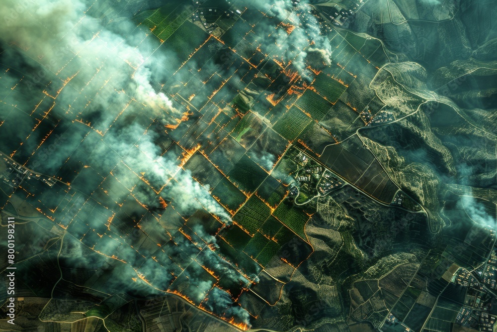 Gridlines of flame: An overhead view of controlled agricultural burn ...