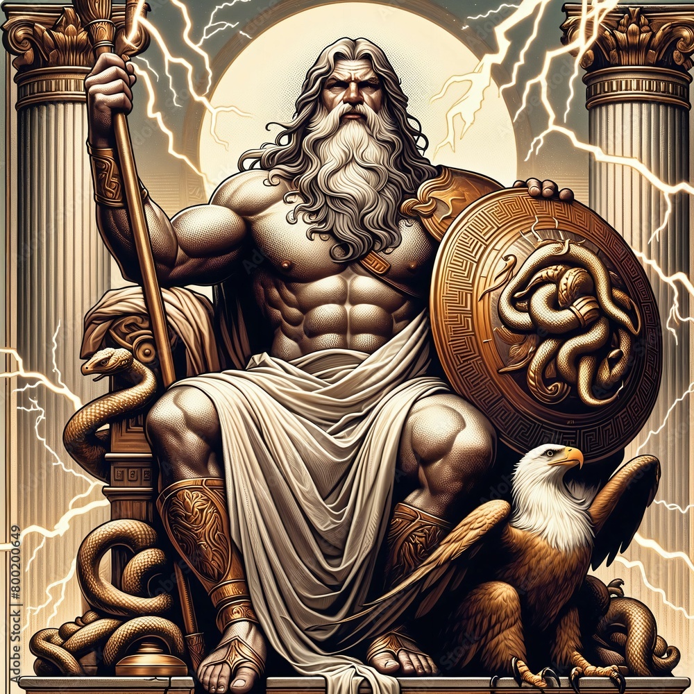 Zeus the supreme Olympian god of ancient Greek mythology on his throne ...