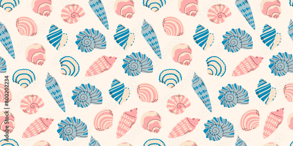 Pattern of seashells on white. Ocean exotic underwater seashell conch ...