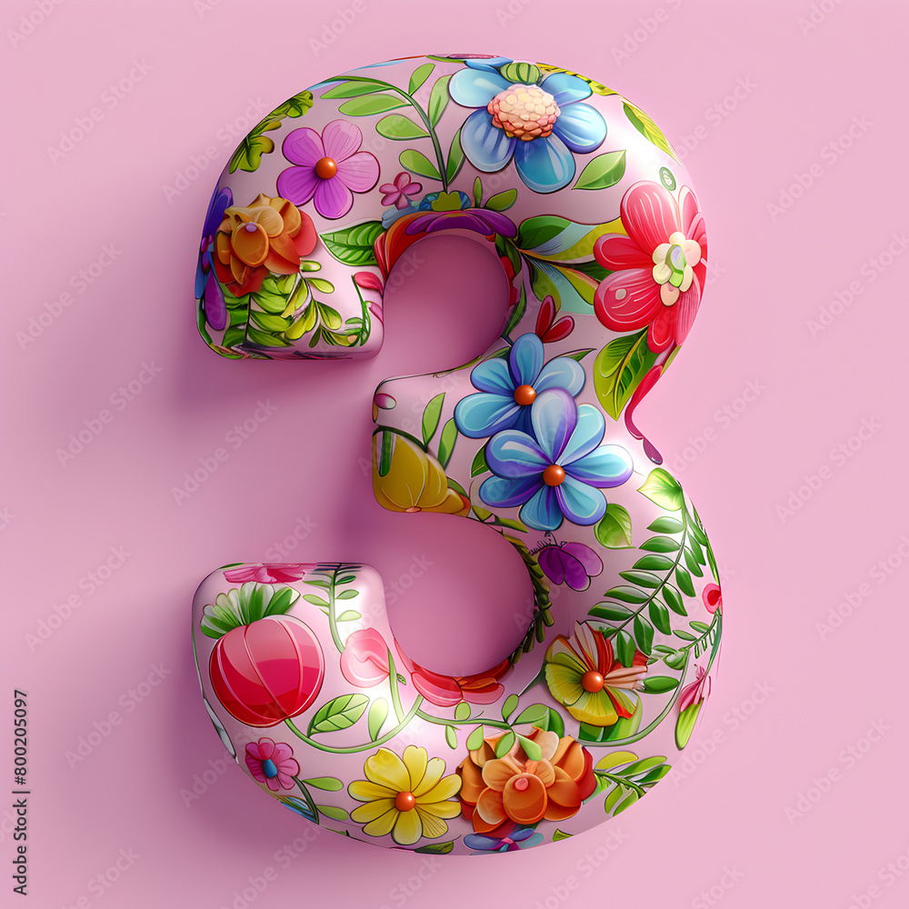 A pink and blue flowery number 3. The number 3 is made of flowers and ... A pink and blue flowery number 3. The number 3 is made of flowers and ...