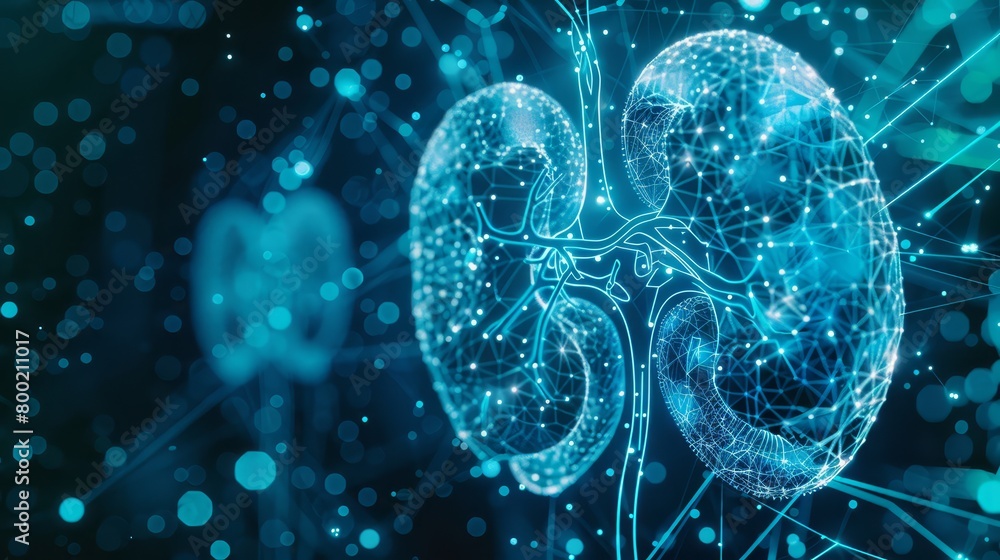 Anatomical Organ of human kidneys Structure with Illuminated Points and ...