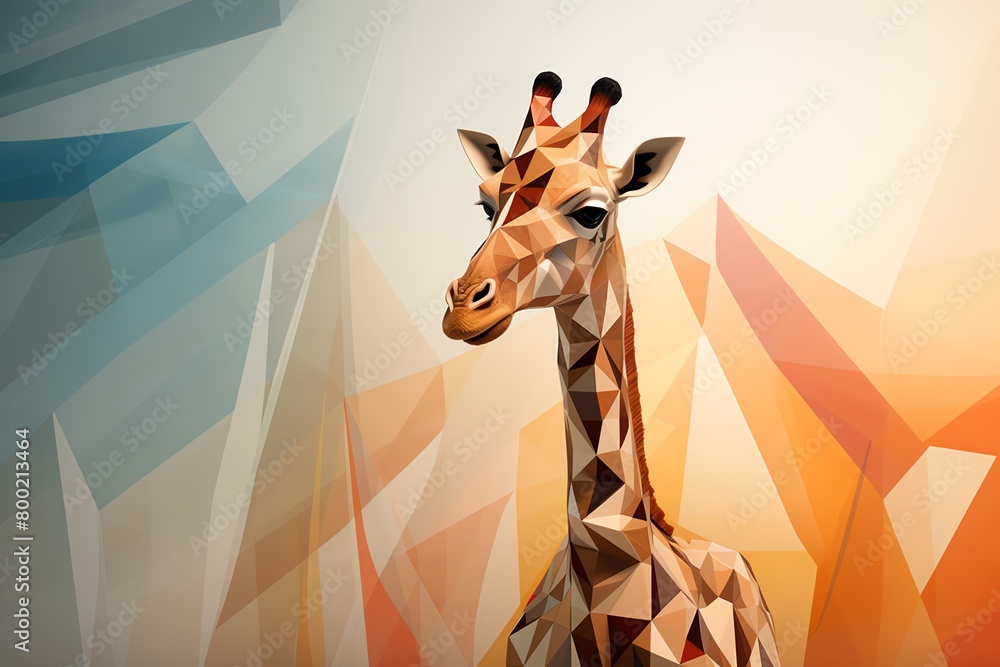 Design a modern, stylized digital artwork featuring a tall giraffe in a ...