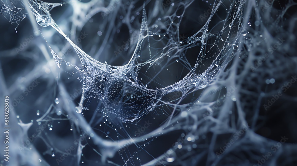 Fibers of a spider web with morning dew, hyperrealistic detail ...