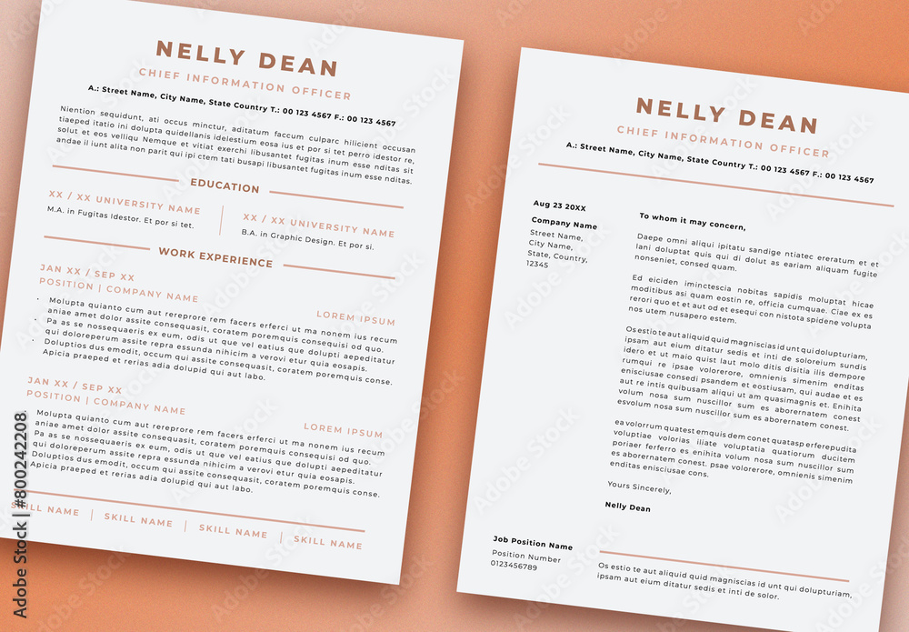Minimal and Clean Resume with Brown Accents Stock Template | Adobe Stock