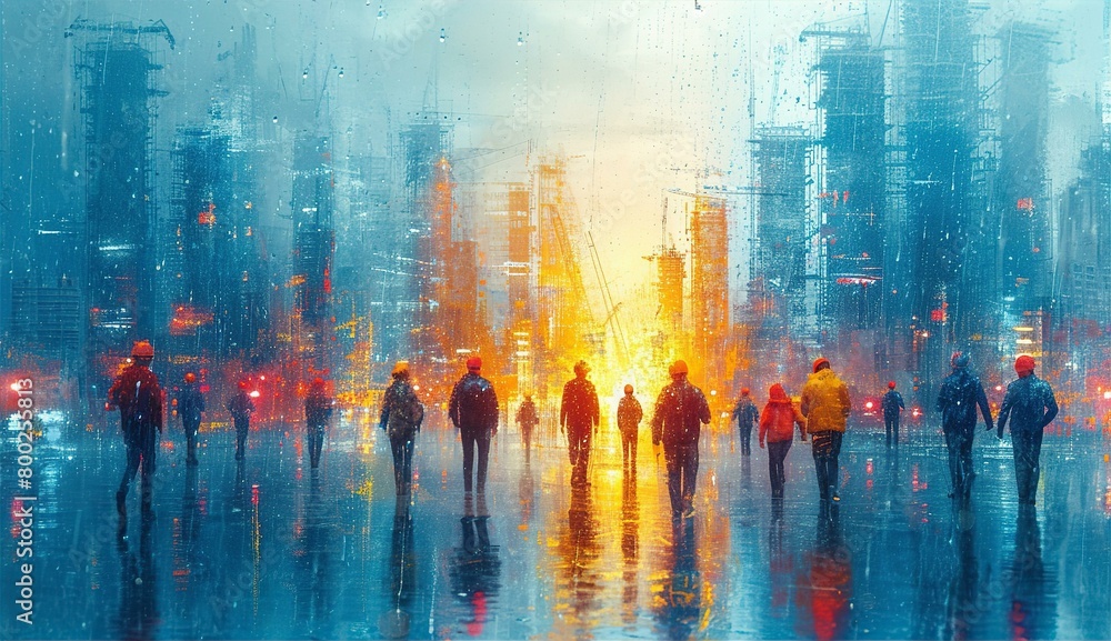 Beautiful motion blur of walking people silhouettes in the city Stock ...