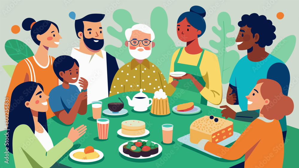 An illustration of a community potluck with a diverse group of people ...