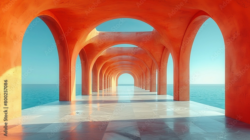 Sunlight in classic gothic architecture interior 3d render. smooth ...