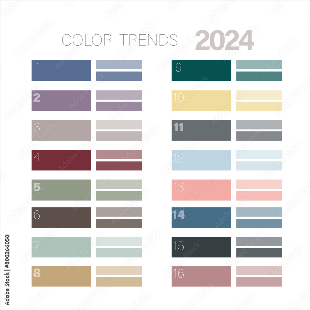 Color trends for 2024 year. Example of a color palette. Future color ...